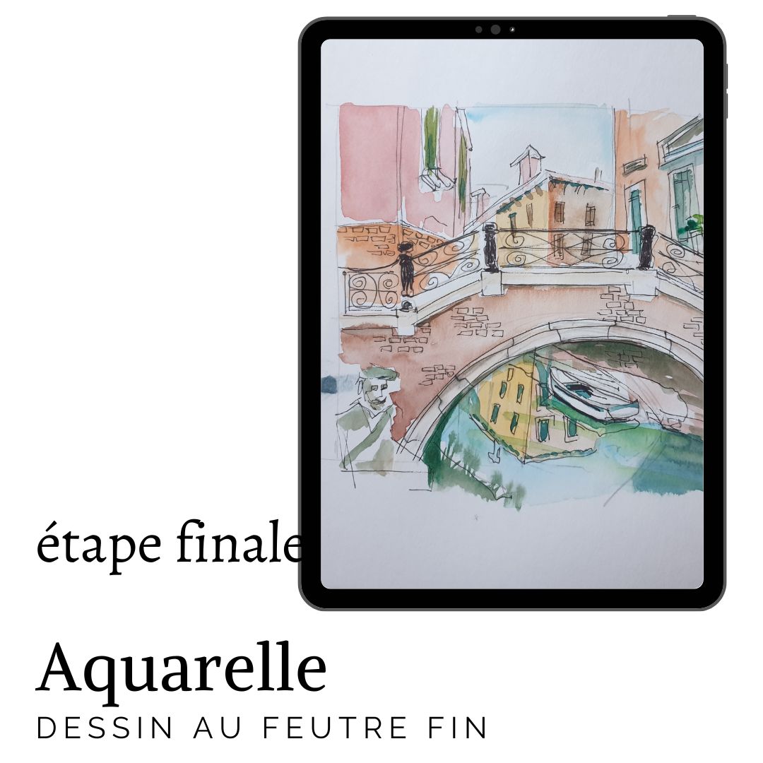 Dessin au feutre fin noir et aquarelle facile - Croquis urbain à l ...