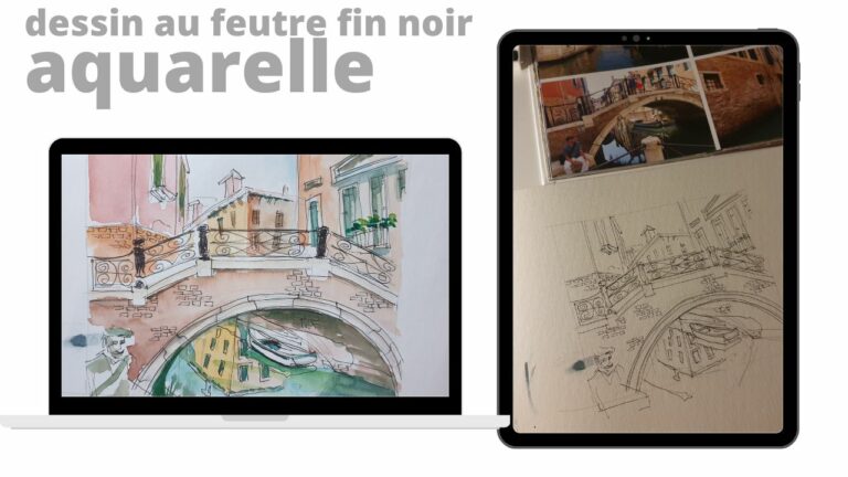 Dessin au feutre fin noir et aquarelle facile - Croquis urbain à l ...