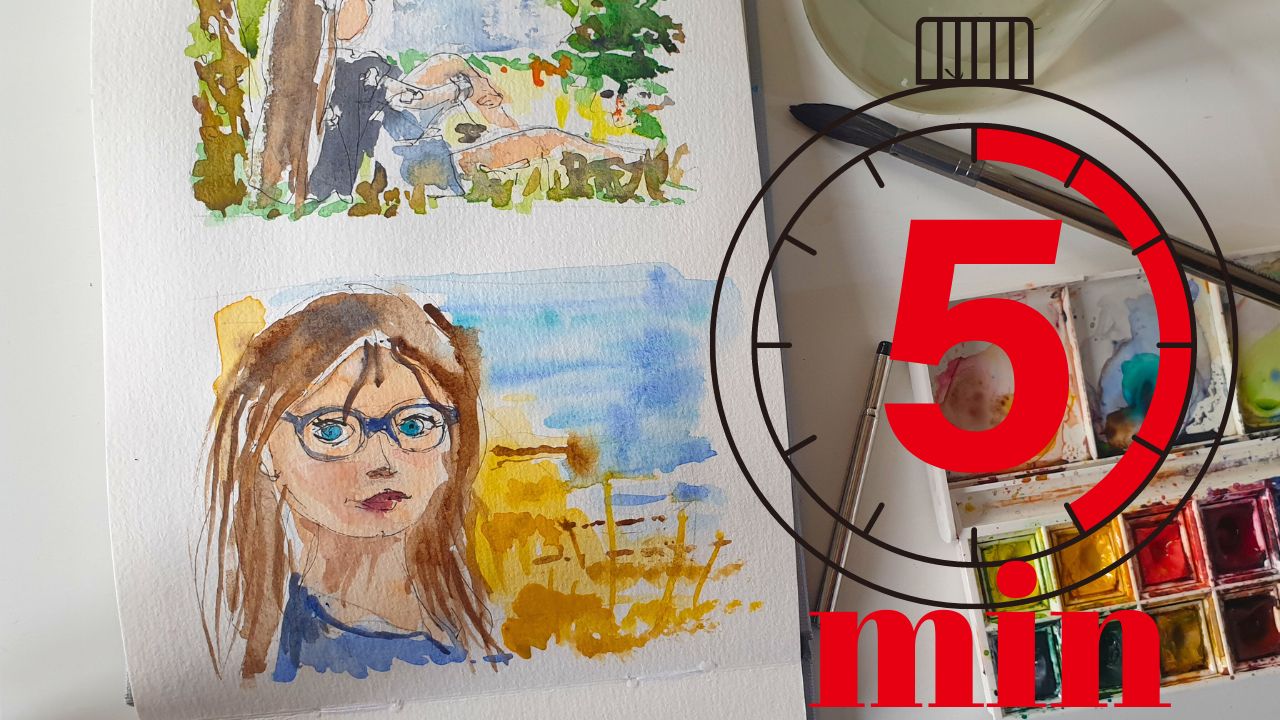 Croquis d'un visage aquarelle moderne - Croquis urbain à l aquarelle
